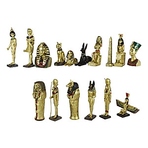 Ebros Miniature Egyptian Gods and Goddesses Figurine Set of 16 Featuring Anubis Osiris Maat Isis Bastet Sekhmet Obelisk Sphinx King TUT Queen Nefertiti Mummy Hathor Horus and Seth