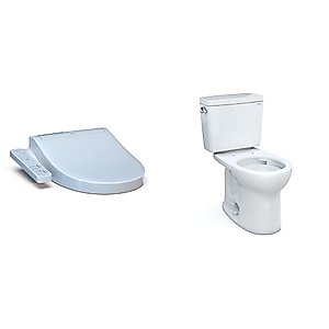 TOTO SW3023#01 Round Bidet Toilet Seat Bundle with Drake 1.28 GPF Toilet CST775CEFG#01 Cotton White
