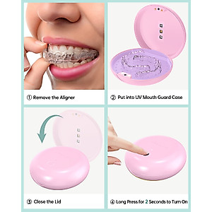 Retainer Case, VEAMOR Invisalign Case Holder,Dental Braces Case Slim Battery Powered with Protective Bag for Invisalign, Aligner - Pink