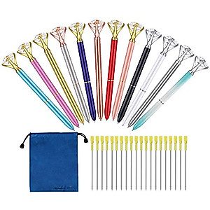 Big Diamond Pen 20 Pieces Rhinestones Crystal Metal Ballpoint Pens Black Ink With 20 Pack 3.2'' Ballpoint Pen Refills, Different Colors (20Pcs Big Diamond Pen)