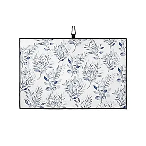 Golf Towel Pastoral Blue Leaves Seamless White,Waffle Pattern Microfiber Club Cleaner Golf Towels with Carabiner Clip for Women Men Dad,Aesthetic Botanical Art Golf Towel for Golf Bags,24x16in