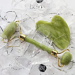 BAIMEI Jade Roller & Gua Sha Facial Tools Face Roller and Gua Sha Set for Skin Care Routine and Puffiness - Green