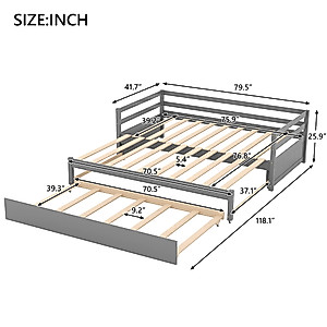 Merax Modern Extending Daybed with 2 Pop Up Trundle Beds Twin to King Wood Sofa Day Bed with Headboard No Box Spring Needed Grey