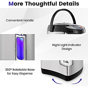 COSTWAY Instant Electric Hot Water Boiler and Warmer, 5-Liter LCD Water Pot with 5 Stage Temperature Settings, Safety Lock to Prevent Spillage, Stainless Steel Hot Water Dispenser