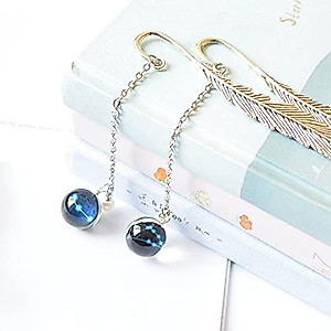 Metal Feather Pendant Bookmarks, Feather Bookmark 3D Noctilucent Pendant Book Marks Book Page Markers 12 Constellation Bookmark Pendant(Leo)