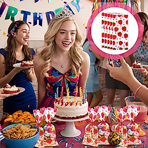 50 PCS Strawberry Cello Bags, Strawberry Cello Treat Bags Plastic Clear Goodie Candy Gift Treat Bags, Strawberry Goodie Bags with 50 Pieces Twist Tie for Strawberry Birthday Party Decoration