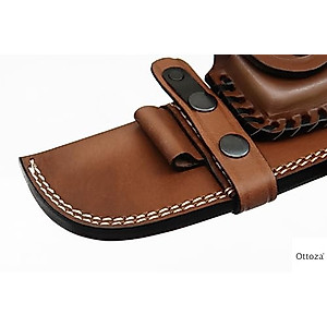 Ottoza Handmade XL Leather Knife Sheath RIGHT HAND Tracker Knife Sheath - Bushcraft Knife Sheath - Hunting Knife Sheath - Survival Knife Sheath Horizontal Carry Dark Brown TOP GRAIN LEATHER No:205