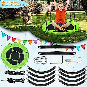 Hisecome 40 Inch Green Saucer Tree Swing Set for Kids Adults 500lb Weight Capacity Waterproof Flying Swing Seat Textilene Fabric with Adjustable Hanging Ropes for Outdoor Playground, Backyard