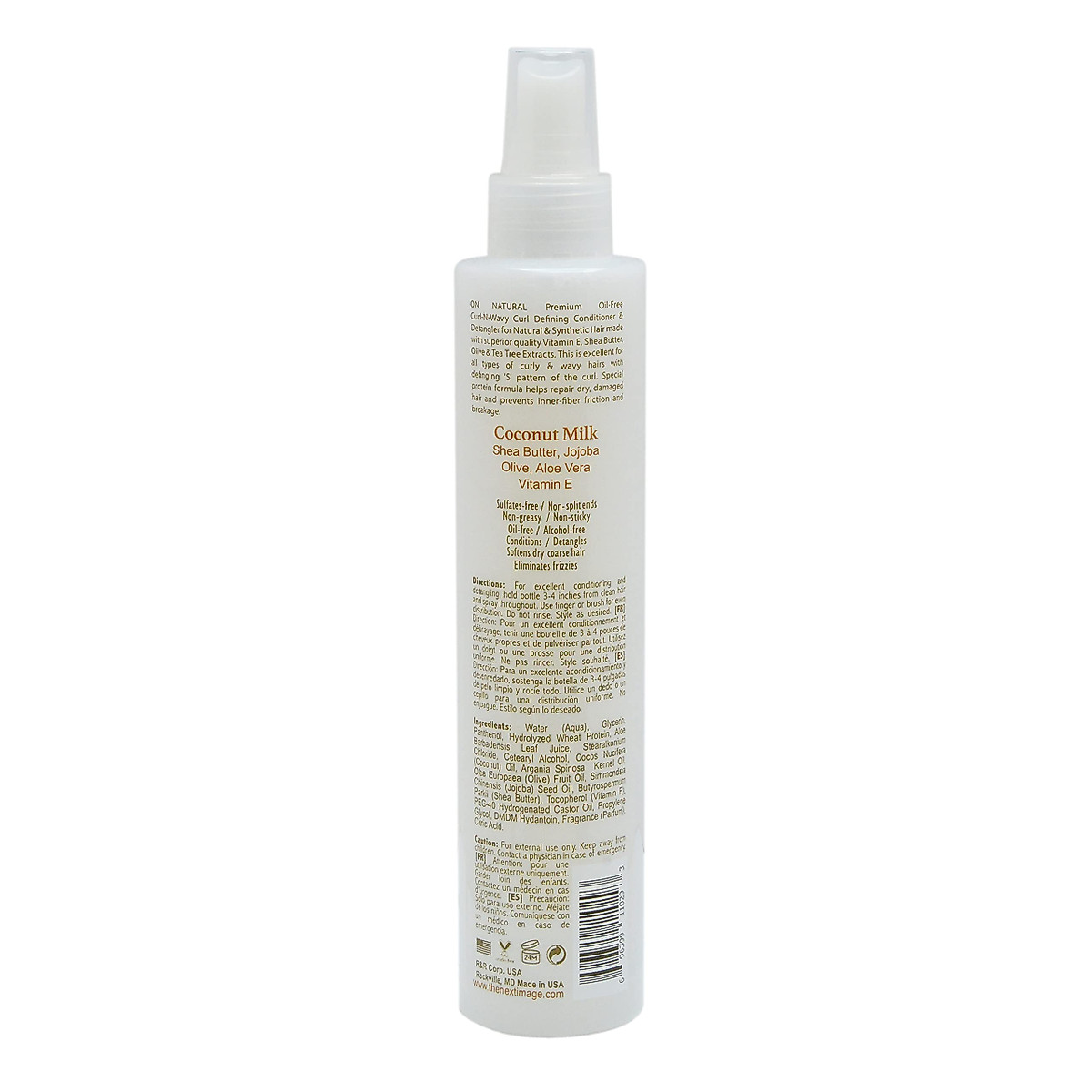 ON Natural Premium Oil Free Curl N Wavy Curl Defining Conditioner & Detangler, Coconut Milk 8 oz