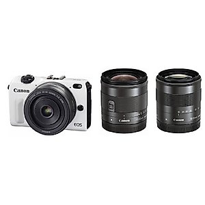 Canon Mirror-Less SLR Camera EOS M2 Triple Lens kit (White) EF-M18-55mm F3.5-5.6 is STM EF-M22mm F2 STM EF-M11-22mm F4-5.6 is STM Comes EOSM2WH-TLK [International Version, No Warranty]