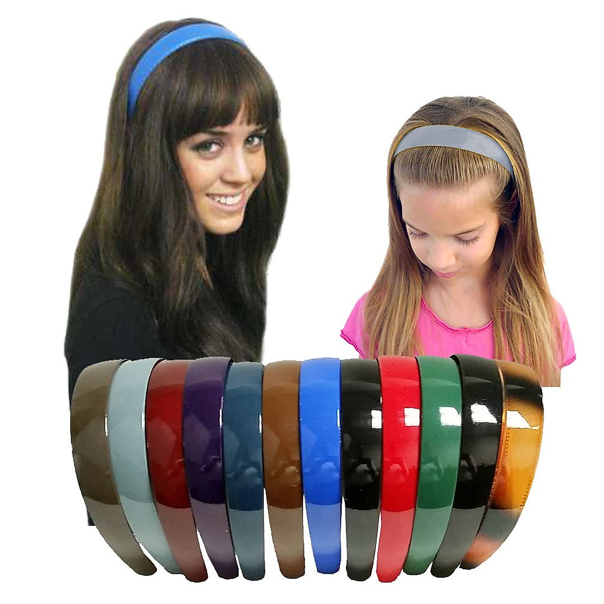 CoverYourHair Plastic Hairbands - Hard Headbands - 12 Pack Dark Colors
