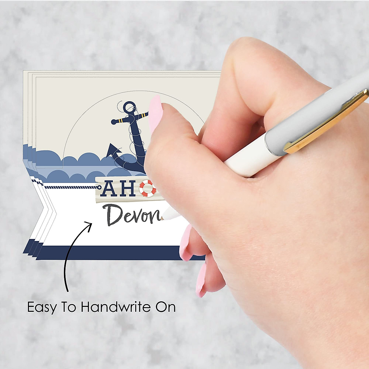 Big Dot of Happiness Ahoy - Nautical - Baby Shower or Birthday Party Tent Buffet Card - Table Setting Name Place Cards - Set of 24
