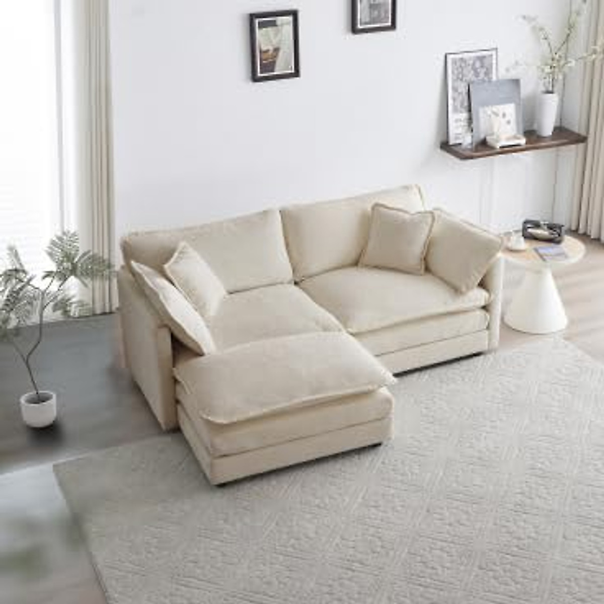 Linyuanwai Chenille Fabric Ottomans Footrest to Combine with 2 Seater Sofa, 3 Seater Sofa and 4 Seater Sofa, Light Coffee
