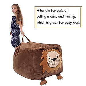 Cool Lion Bean Bag Chairs for Boys Room Decor, Stuffable Zipper Beanbag for Organizing Children Plush Toys, Extra Large Size, Velvet Super Soft Cover Only