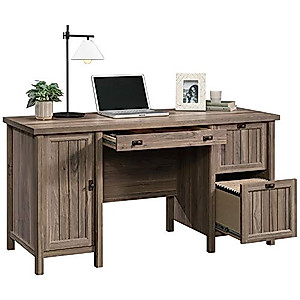 Sauder Costa Washed Walnut Office Desk with Drawers, Washed Walnut Finish
