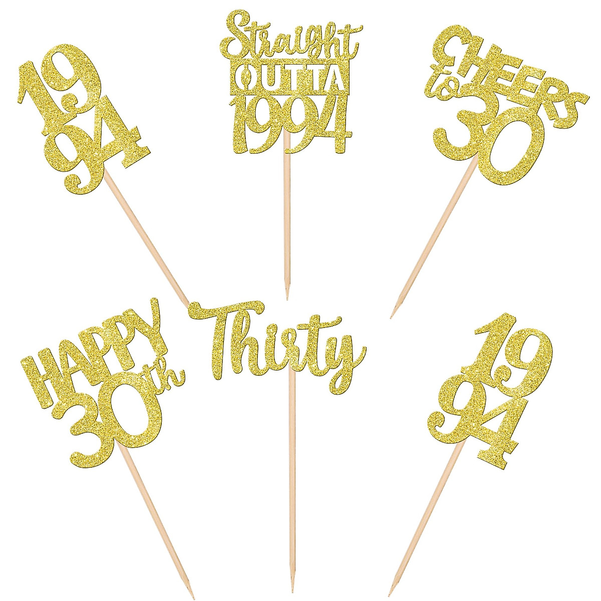 30PCS Straight Outta 1994 Cupcake Toppers Gold Glitter Thirty Happy 30th Birthday Cupcake Picks Cheers to 30 Years Cake Decorations for 30th Birthday Anniversary Party Decoration Supplies