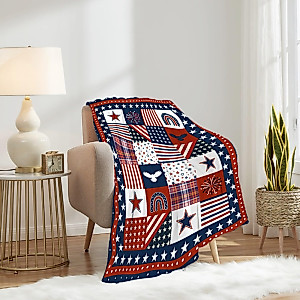 Ishanaten Flag Star Patriotic Blankets Independence Day 4th of July Blanket Gifts, Ultral Soft Blue Red White Lightweight Flannel Blankets Throw for Home Sofa Bed Chair 50"x60" for Teens