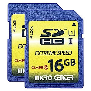 16GB Class 10 SDHC Flash Memory Card Standard Full Size SD Card USH-I U1 Trail Camera Memory Card by Micro Center (2 Pack)
