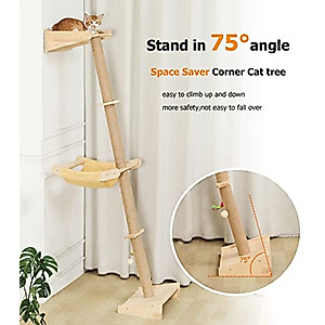 Wall Cat Tree with Hammock, 76" Tall Cat Wall Furniture Lean Against Wall Cats Climbing Tower for Active Indoor Climbers with Simply Suctions to Window