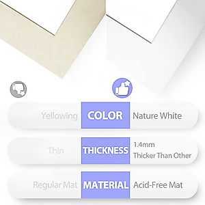 Betus 11x14 White Picture Mats, Acid Free, 1/16 Inches Thickness, White Core Bevel Cut Frame Mattes for 8x10 Pictures - Pack of 10