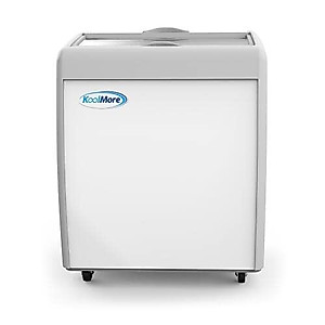 Koolmore MCF-6C Commercial Ice Cream Freezer Display Case; Glass Top Chest Freezer 2 Storage Baskets And Clear; Sliding Lid; 5.7 Cu. Ft. Capacity; White