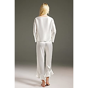 AW BRIDAL 3Pcs Sexy Womens Pajama Sets - Long Silk Pajamas Pj Pants With Flounce, Personalized Pajamas For Women, White, S| Clever Bridal Shower Gifts Bachelorette Gifts For Bride Pajamas