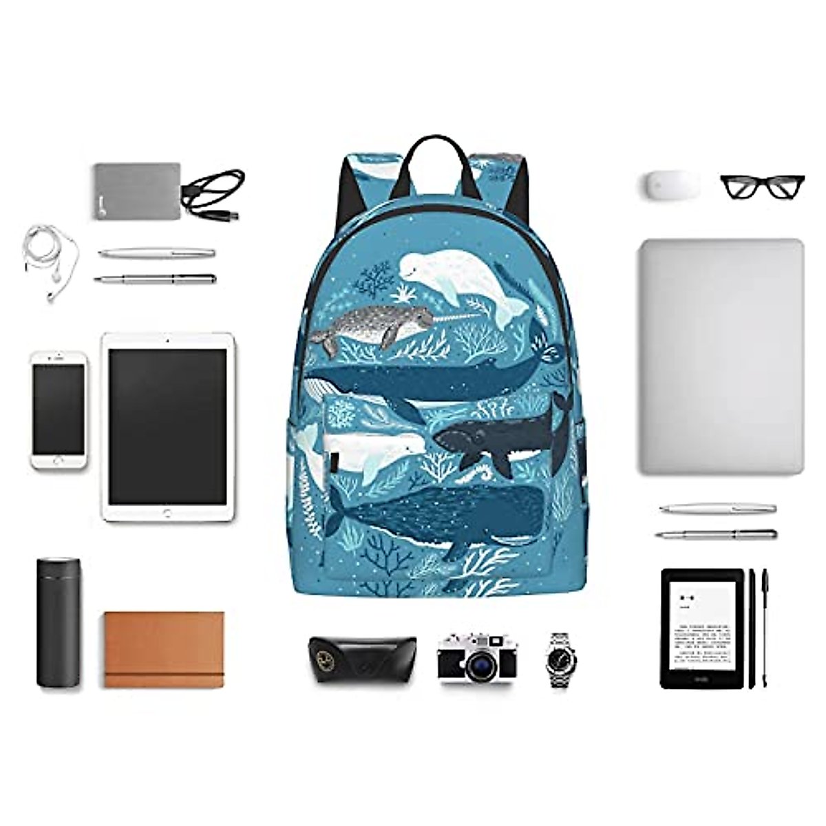 FeHuew 16 inch backpack Whales Laptop Backpack Full Print School Bookbag Shoulder Bag for Travel Daypack