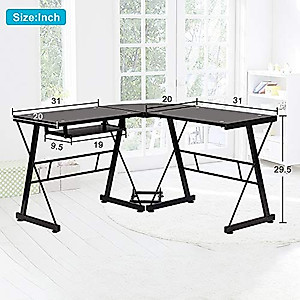 L Shaped Computer Desk Office Corner Desk,Modern Gaming Desk Home Office Desk Tempered Glass Workstation Desk，with Keyboard Tray and CPU Stand 3-Piece PC Laptop Study Writing Workstation Table- Black