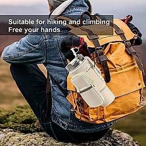 Water Bottle Holder with Strap for Stanley 40oz Tumbler with Handle, Water Bottle Carrier Bag with Phone Pocket, Tumbler Accessories for Stanley, Water Bottle Sleeve for Walking Hiking Camping(Cream)
