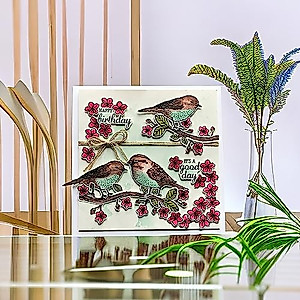 ZECNG Birds on Branches Clear Stamps Silicone Words for Card Making, Transparent Rubber Stamp and Die Sets for DIY Scrapbooking Decorate Photo Album Crafts