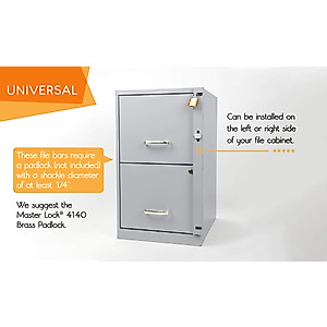 Guardianite File Cabinet Locking Bar. Fits 2 Drawer File Cabinets. Includes Cobalt Drill Bit. (Gray)