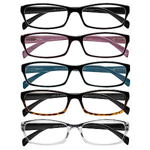 Yogo Vision Reading Glasses 5 Pairs Fashion Ladies Quality Designed Spring Hinge Readers for Women Set of Black Clear, Red Pink, Blue Light Blue, Havana Black, Transparent Black 2