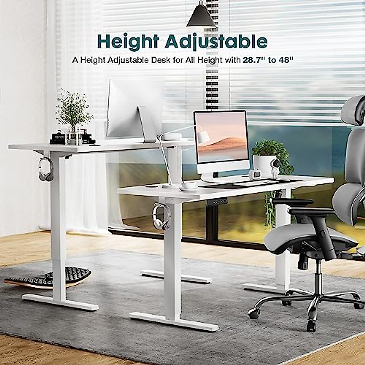 SMUG Electric Standing Desk with Memory Preset, Ergonomic Height Adjustable Table with T-Shaped Metal Bracket Modern Computer Workstations for Home Office, 4824, White