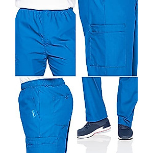 Landau Essentials Relaxed Fit 7-Pocket Elastic Cargo Scrub Pants for Men 8555 True Red