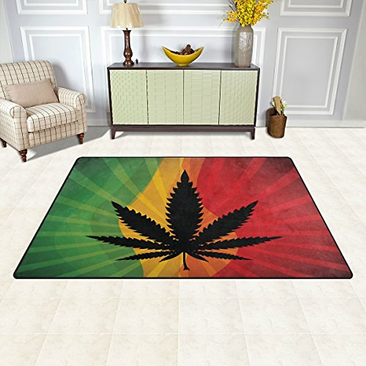 ALAZA Non-Slip Area Rugs Home Decor, Retro Rainbow Marijuana Leaf Floor Mat Living Room Bedroom Carpets Doormats 31 x 20 inches