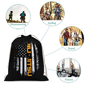 FunnyStar Jiu Jitsu USA Flag Canvas Drawstring Backpack Shoulder Pouch String Bag Sackpack For Gym Shopping Sport Yoga Travel 30x40cm