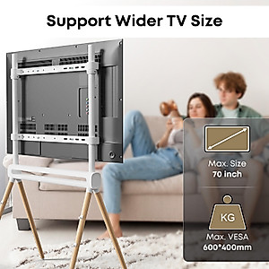 PUTORSEN Artistic Easel TV Floor Stand for 49 to 70 inch LED LCD Screens, Studio TV Display Stand with VESA 200x200 to 600x400mm and Max Load 100 Lbs, Adjustable TV Mount with 4 Legs, Color White
