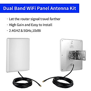 Outdoor 15dBi Dual Band WiFi 2.4GHz 5GHz 5.8GHz Long-Range Directional Panel Antenna with 10Ft Cable for WiFi Router Wireless Network Card Security IP Camera Video Surveillance Monitor, Eifagur