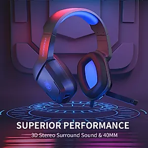 PHOINIKAS Gaming Headset, PS5 Headset for PS4, Xbox One, PC, Laptop, Switch, Over Ear Gaming Headphones Noise-Cancelling Mic, Bass Surround - Blue