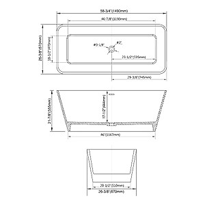 Dowell 076 59" Luxury Contemorary Stone Resin FREE STANDING Bathtub White Modern