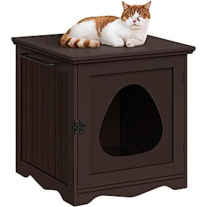 Yaheetech Cat Litter Box Enclosure, Indoor Pet Crate-Hidden Cat House Cat Washroom with Vent Holes & Latch Lock, Pet Furniture Cabinet & Side Table for Living Room,Easy Assemly, Espresso
