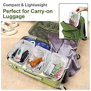 3 Packing Cubes Quart Size Travel Bag TSA Approved Toiletry Bag, Airplane Essentials for Flying, Long Flight European International Must Haves for Women Men Toiletries Liquids Small Clear Pouch