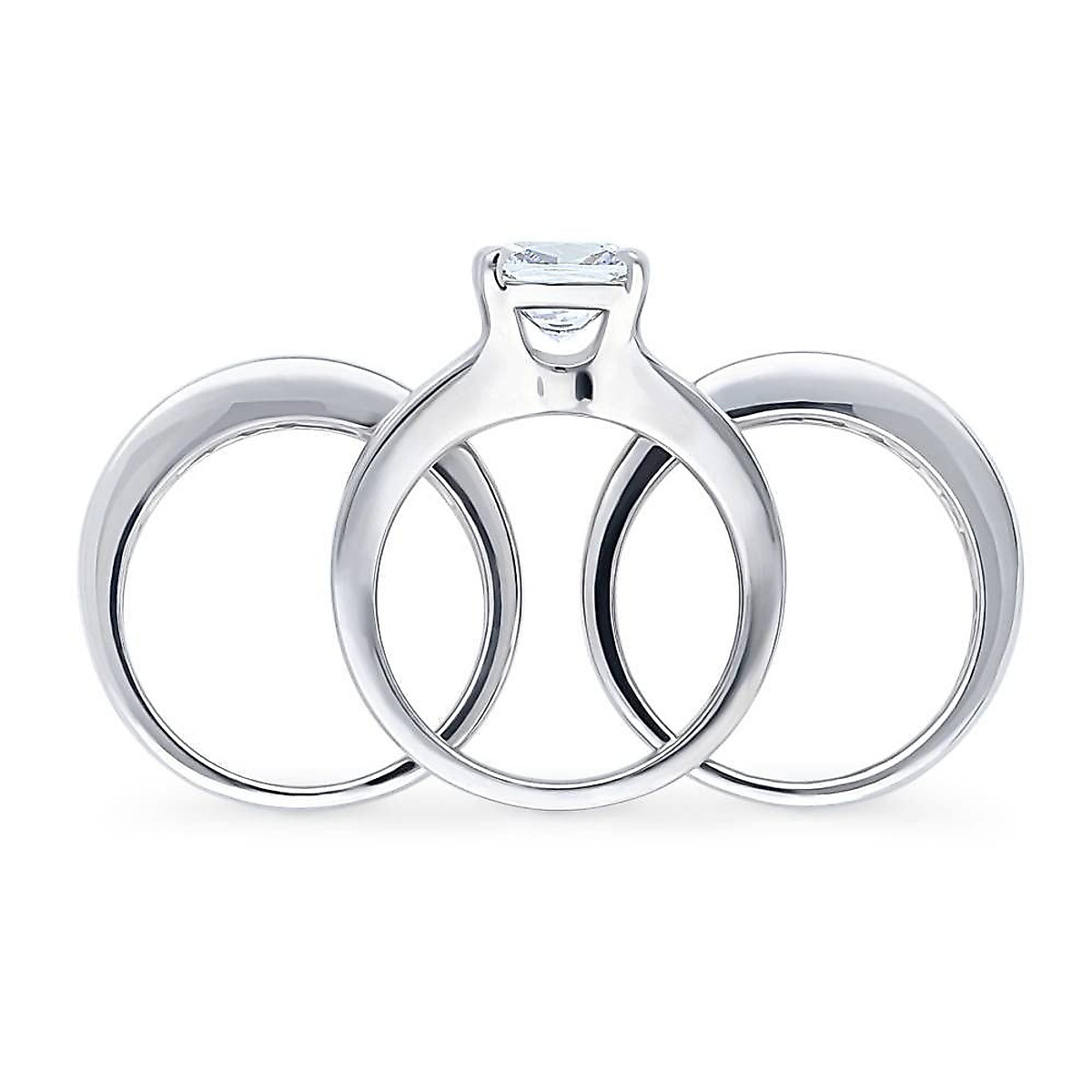 BERRICLE Sterling Silver Solitaire Wedding Engagement Rings 3 Carat Cushion Cut Cubic Zirconia CZ Ring Set for Women, Rhodium Plated Size 9