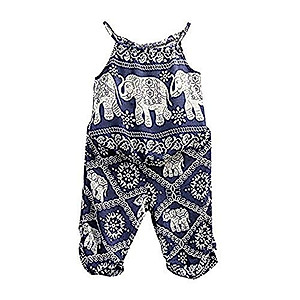 2Pcs/Set Kids Baby Girls Elephant Jumpsuit Romper, Straps Tops+Harem Pants Outfit (2-3 Years, Blue)