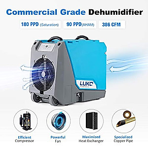 180 Pints Commercial Dehumidifiers for Basement, with Pump Drain Hose for Warehouse&Job Sites, Large Capacity Rotational Molded Portable Crawl Space Dehumidifier for Efficient Water Damage Restoration
