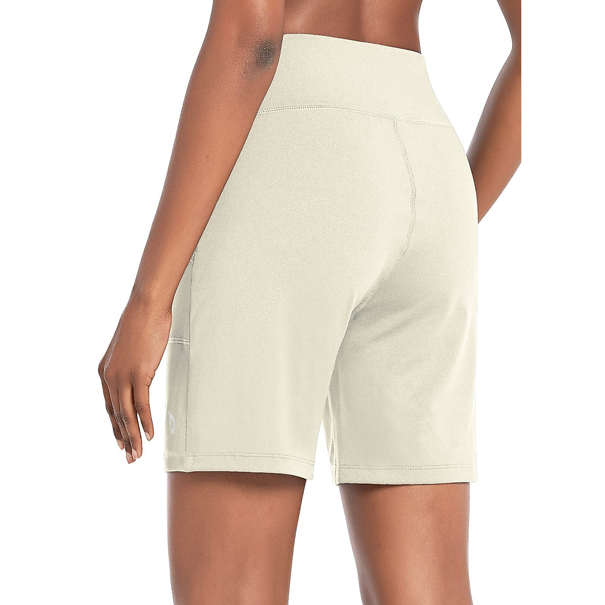BALEAF Women's 7" Athletic Long Shorts High Waisted Running Bermuda Shorts with Pockets Khaki Medium