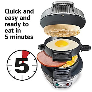Hamilton Beach Electric Panini Press Grill with Locking Lid, Opens 180 Degrees & Breakfast Sandwich Maker with Egg Cooker Ring, Customize Ingredients