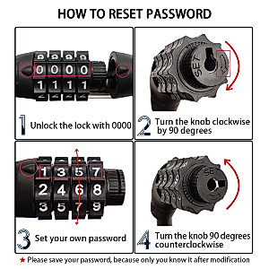 Bike Lock Cable, 4 Digit 3 Feet Long Bike Lock Combination, Resettable Anti Theft Bicycle lock for electric Scooter