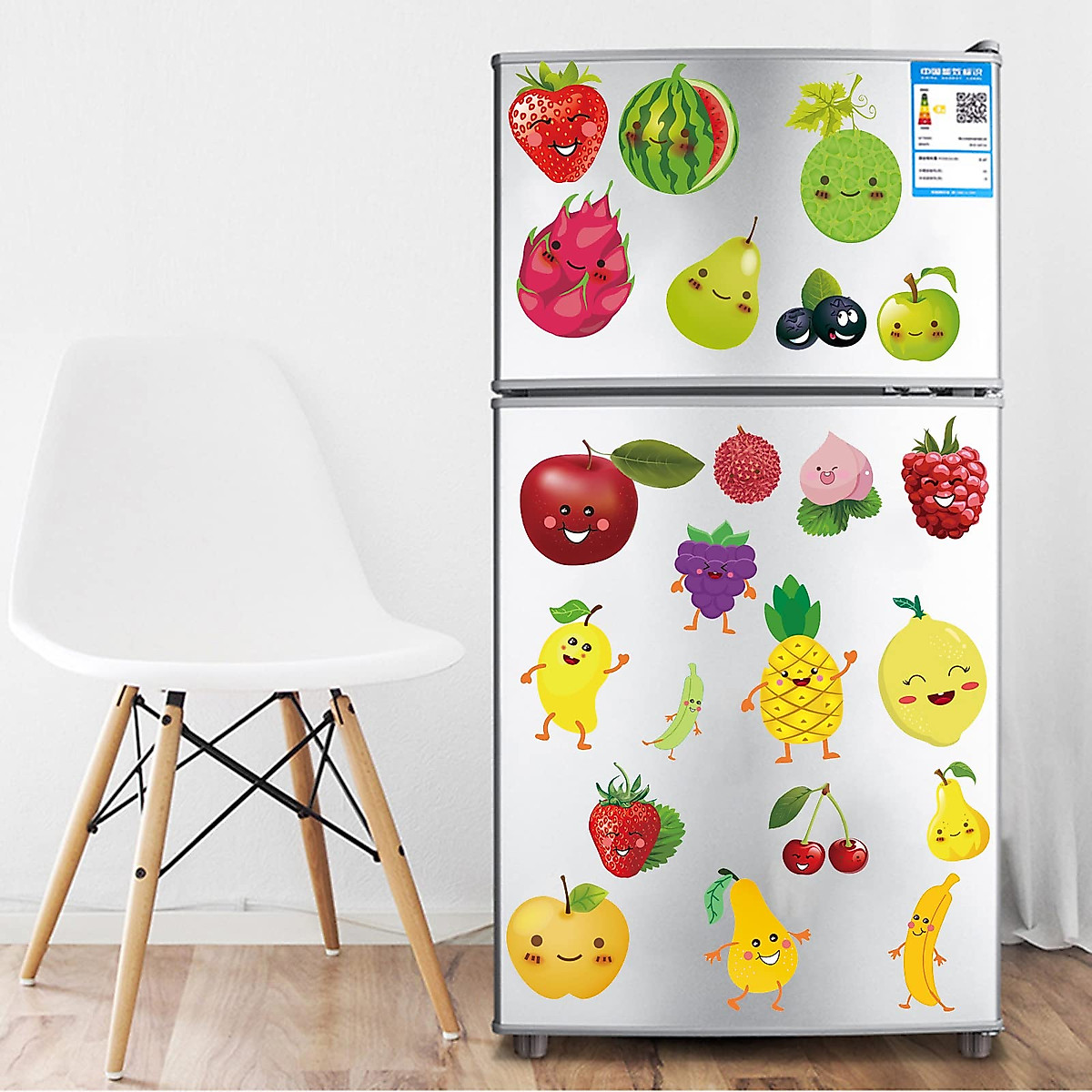 Cartoon Fruit Wall Sticker DIY Kitchen Green Fruit Apple Watermelon Pear Banana Sticker Decorative Peel and Stick Glass Door Refrigerator Door Window Restaurant Wall Sticker