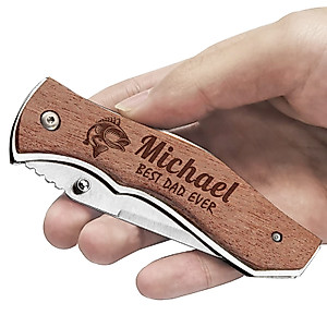 Backquik Personalized Pocket Knife for Men, Custom Folding Pocket Knife Customized Engraved Wood Handle Fishing Knives Name Pocket Knife Gift for Dad,Women,Boyfriend